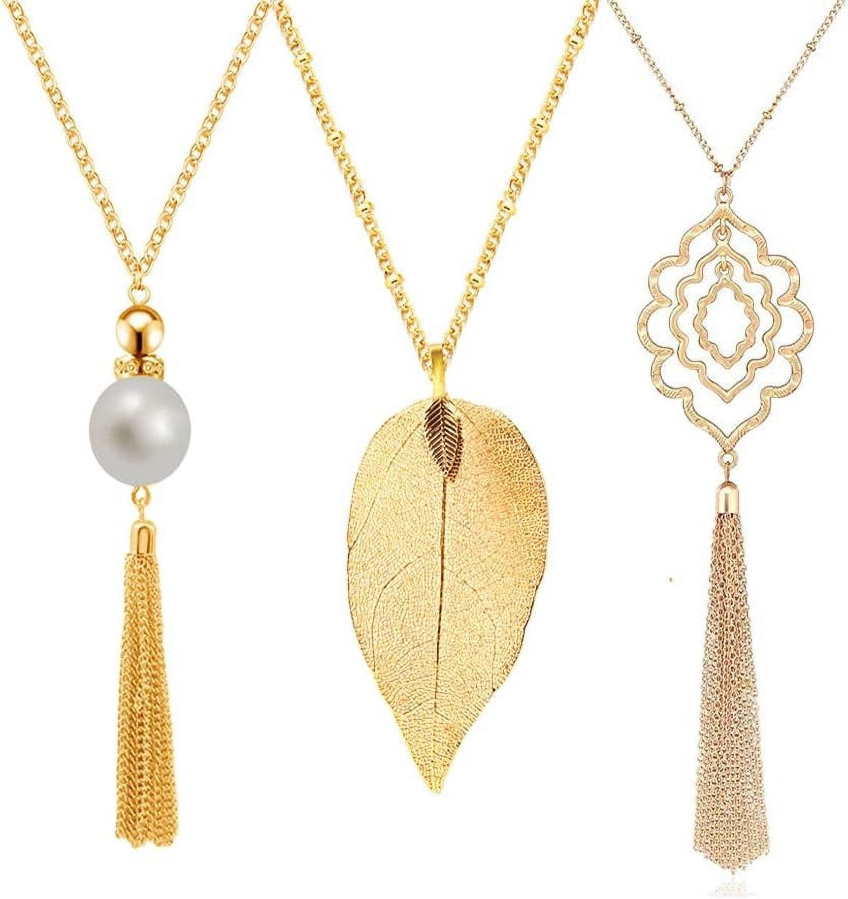 3Pcs Long Pendant Necklaces For Women Knot Disk Circle Tassel Statement ...