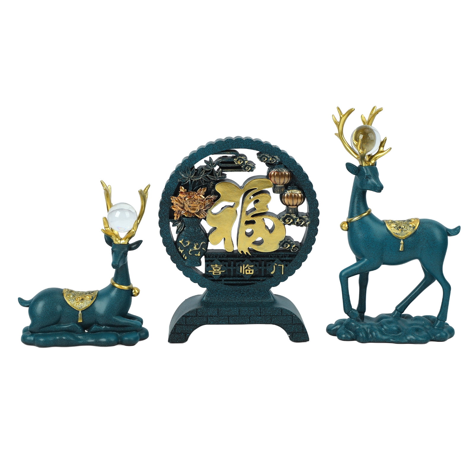 3Pcs Lucky Deer Figurine Good Luck Hand Painted Exquisite Carving Resin ...
