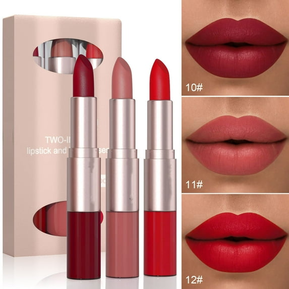 3Pcs Matte Lipstick Makeup Set, Moisturizing & Non-Sticky Lip Gloss ...