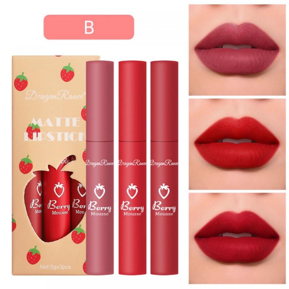 3Pcs Matte liquid lipstick Set,Dark Red Matte Lipstick Lip Stain Long ...