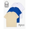 3Pcs Mens 100% Cotton T-Shirts: White + Blue + Apricot — Casual Short ...