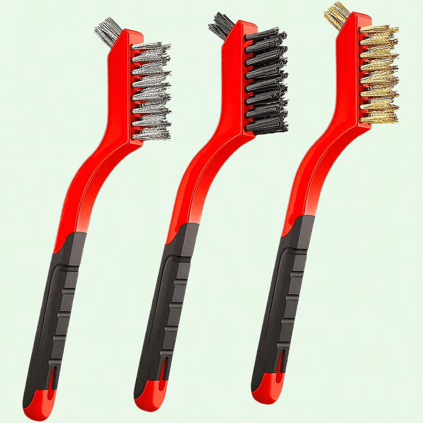 3Pcs Metal Brushes for Cleaning Rust, Red+Black, Curved Handle Grip ...