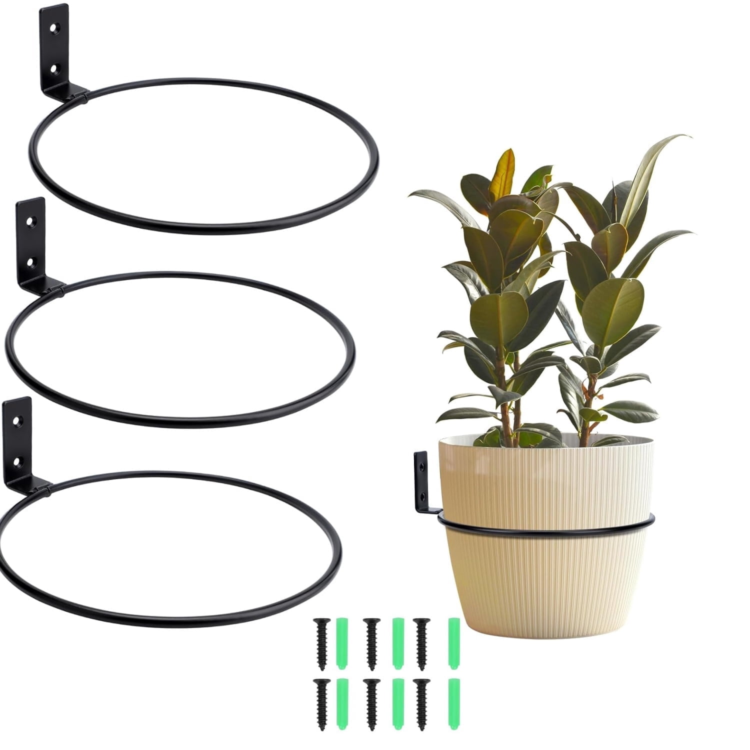 3Pcs Metal Plant Stand,Wall Flower Pot Holder Ring Plant Hanger,Black ...