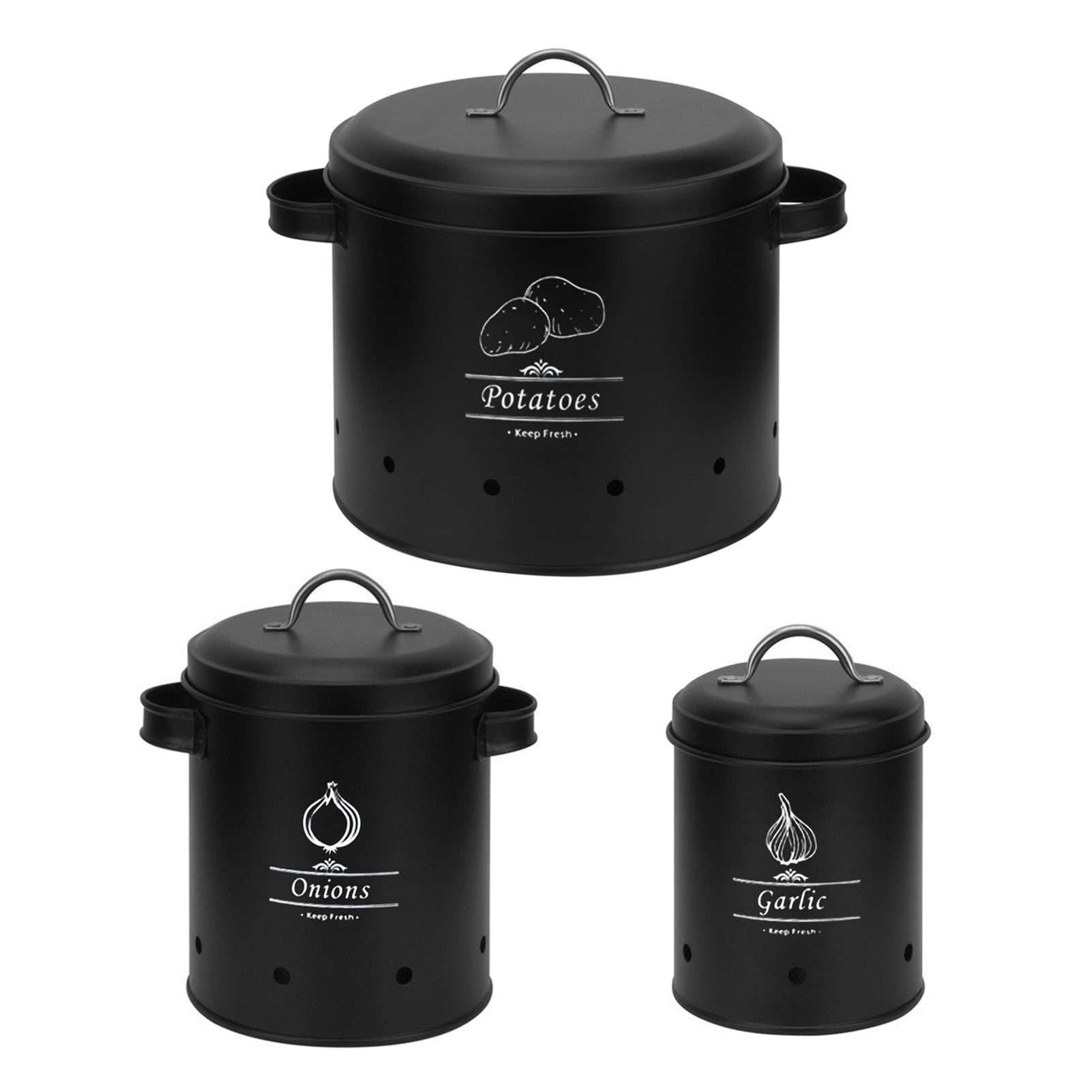 3Pcs Metal Storage Bucket Set with 360-degree Ventilation System Large ...