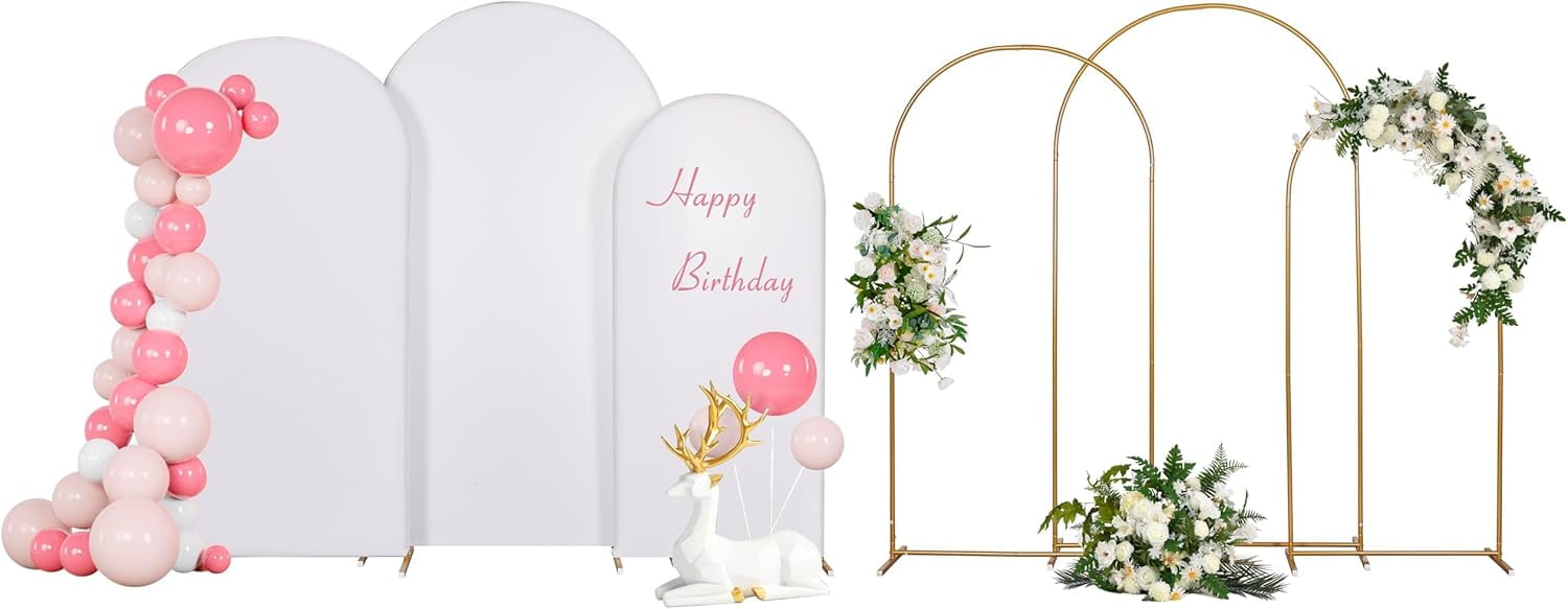 3Pcs Metal Wedding Arch Backdrop Stand and Cover Set, 7.2FT/6.6FT/6FT ...