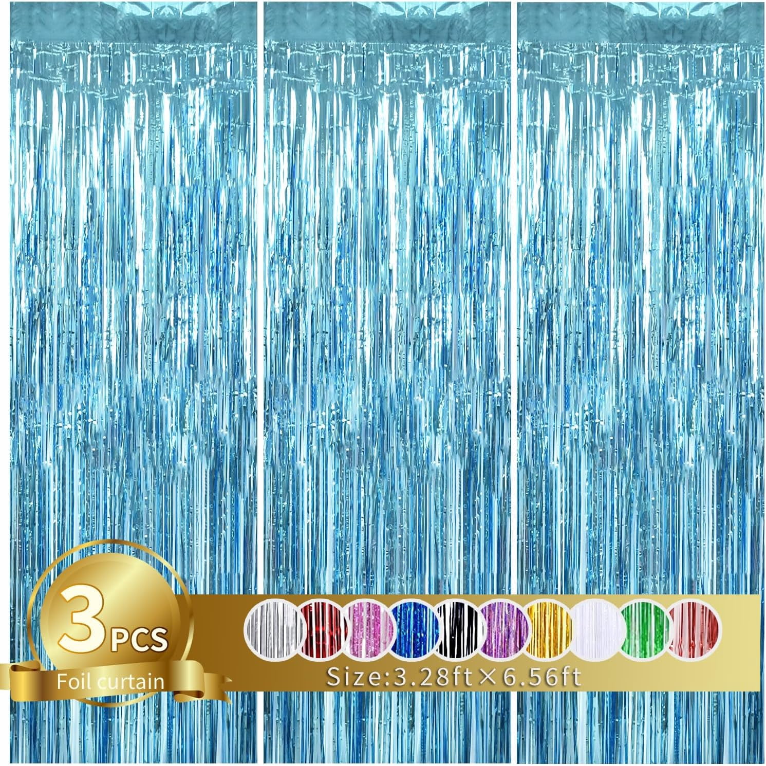 3Pcs Metallic Tinsel Foil Fringe Curtains,3.28ft x 6.56ft Silver Photo ...