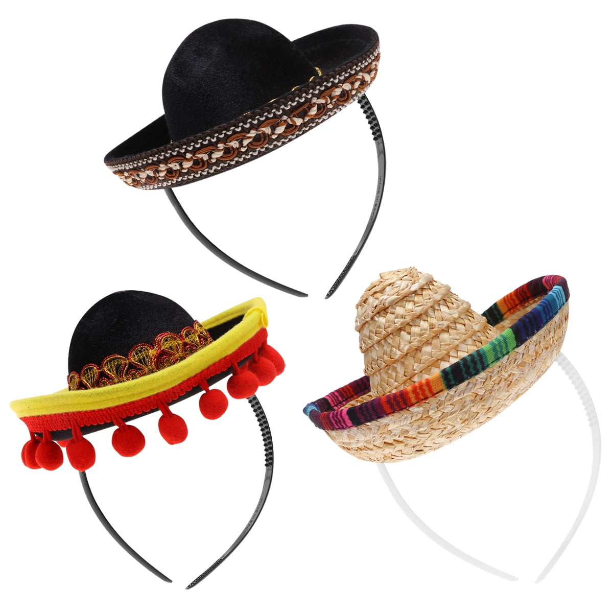Frcolor 3Pcs Mexican Straw Hats Mexico Sombrero Festical Straw Hat ...