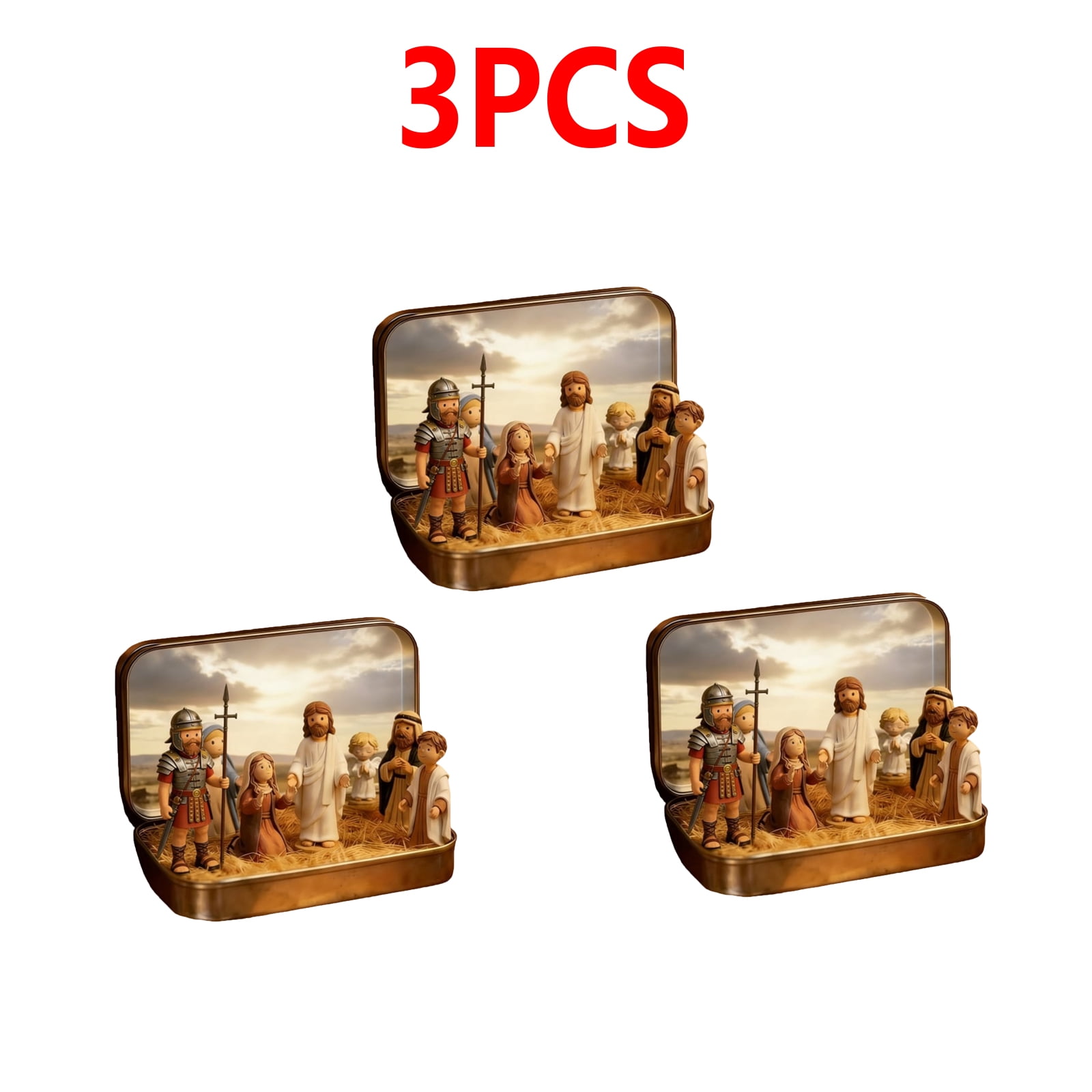 3Pcs Mini Christmas Nativity Set in Tin Box - Holy Family Figurines ...