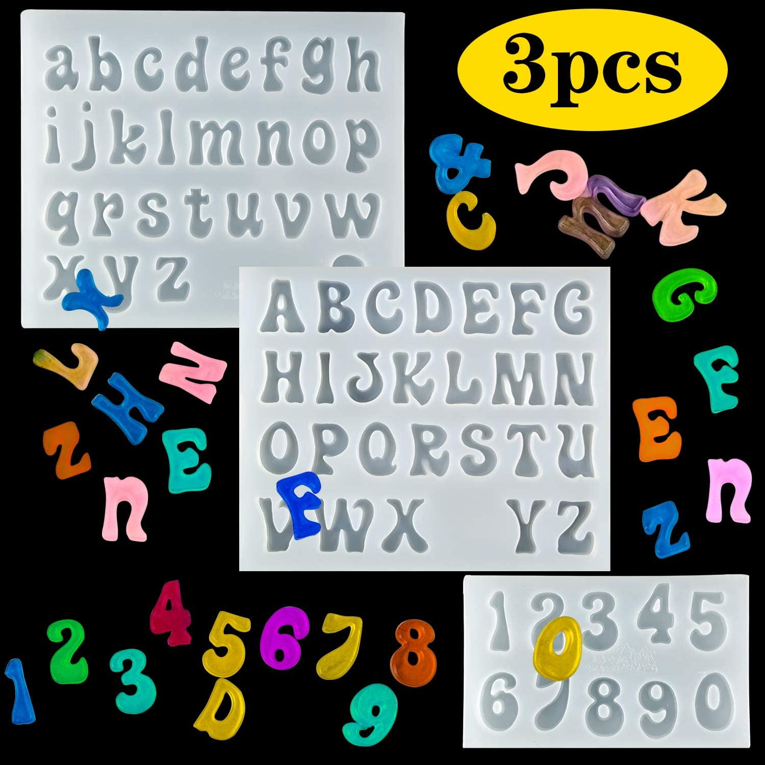 3Pcs Mini Letter Resin Molds - Small Silicone Number Alphabet Epoxy ...