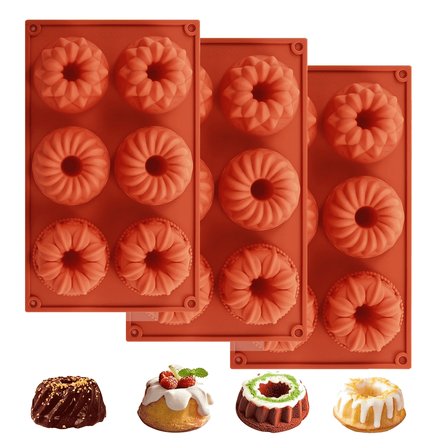 3Pcs Mini Small Fluted Tube Pan Silicone for Bundt Cake Pans for Tins ...