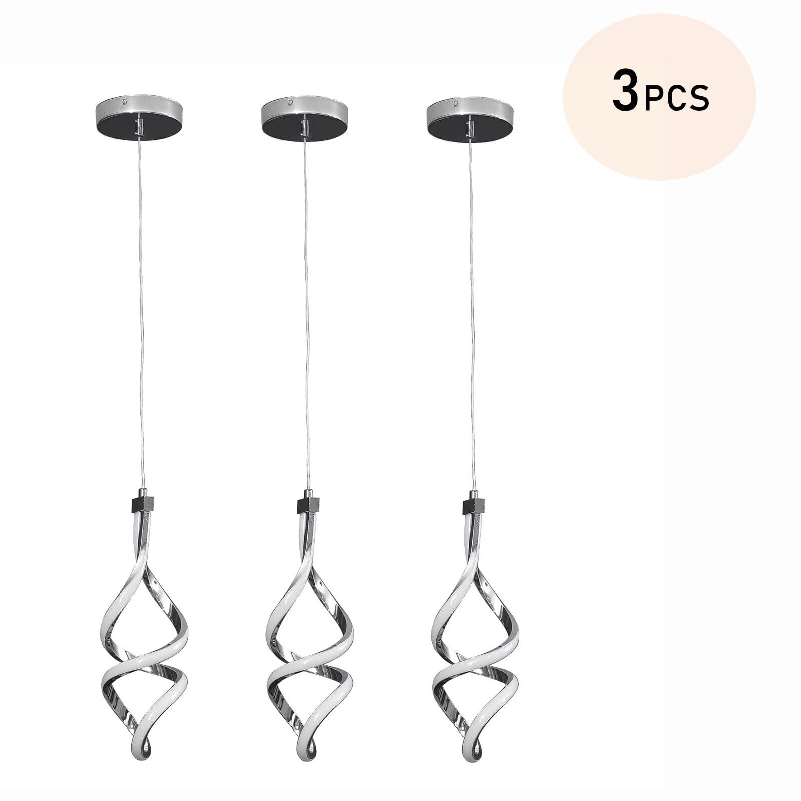 3Pcs Modern Dimmable LED Pendant Light Kitchen Island Waves Shaped ...