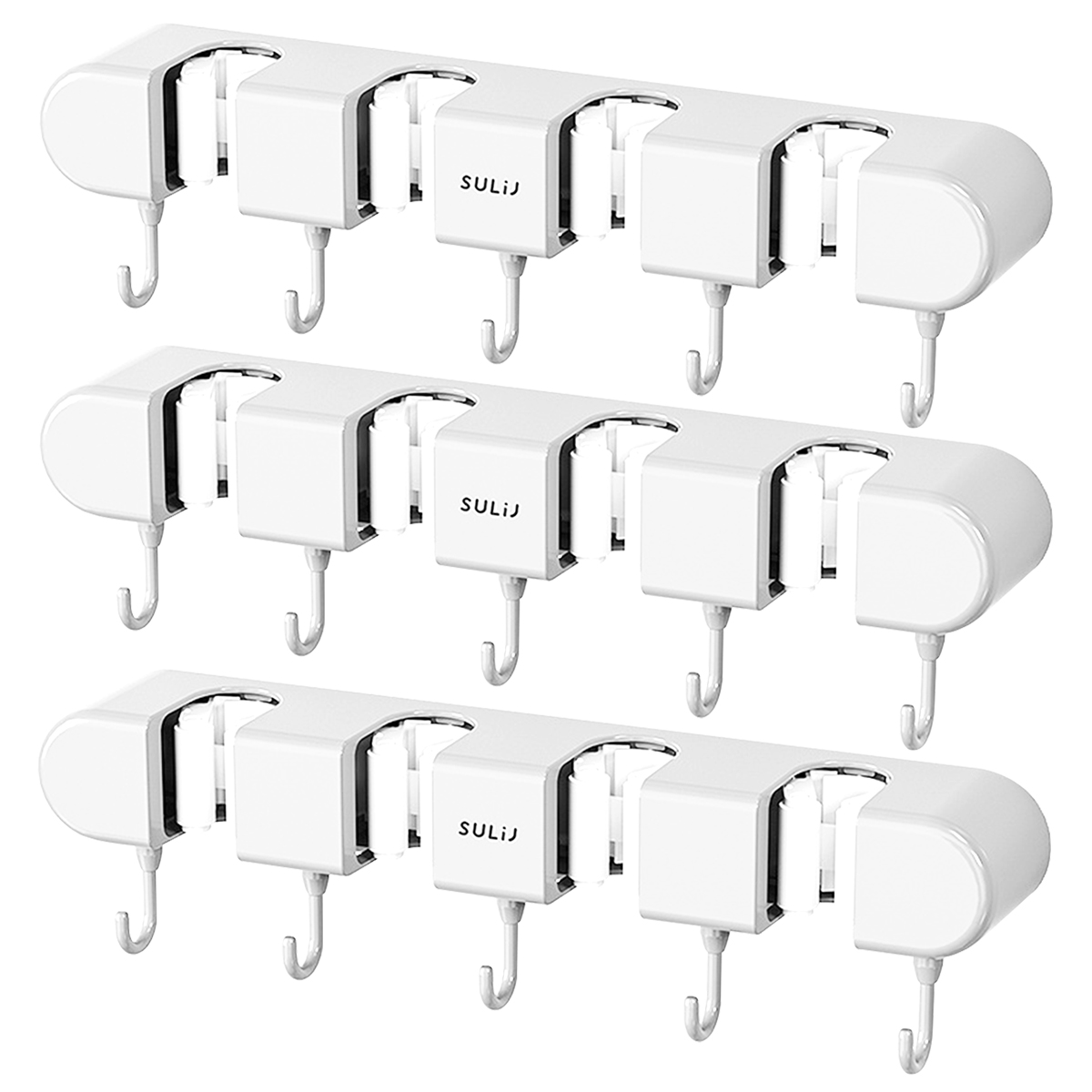 3Pcs Mop Holder with Hooks Wall Mounted Mop and Broom Organizer Punch ...