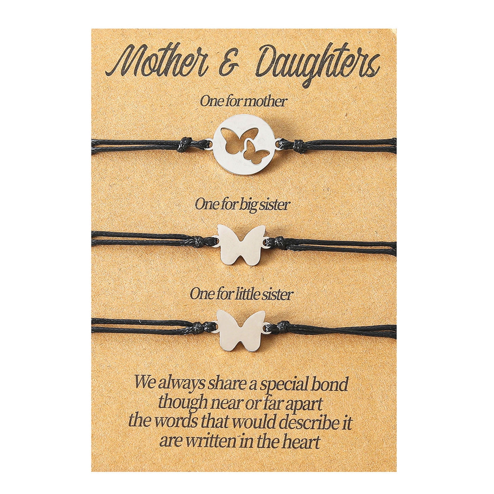 3Pcs Mother Daughter Card Bracelets Hollow Butterfly-shaped Braided ...