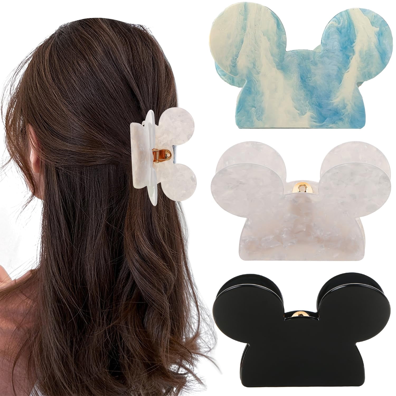 3Pcs Mouse Head Hair Claw Clips for Thin Medium Curly Hair Mouse Ears ...