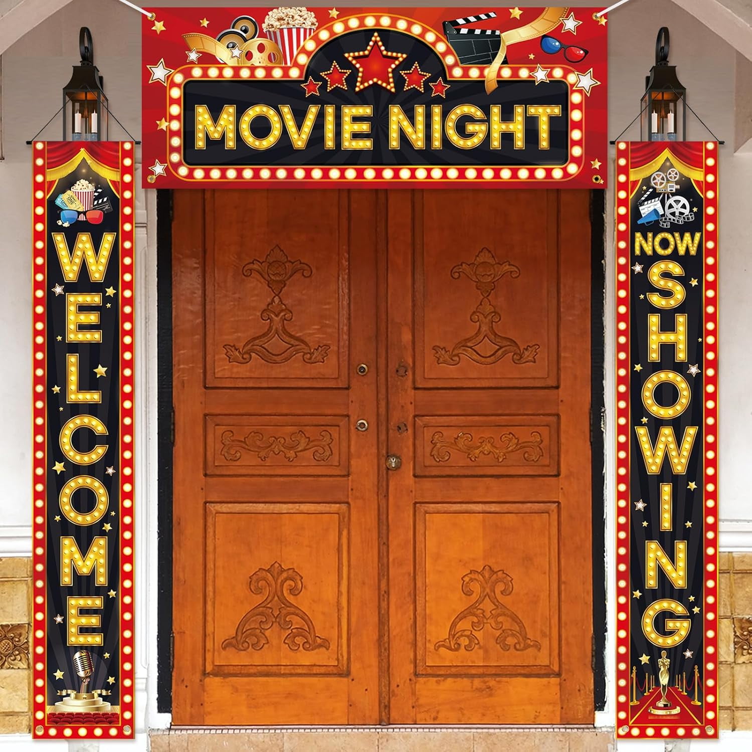 3Pcs Movie Night Porch Sign Banner Movie Theme Theater Welcome Now ...