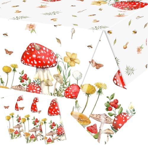 3Pcs Mushroom Tablecloth Rectangle Enchanted Forest Table Cloth Plastic ...