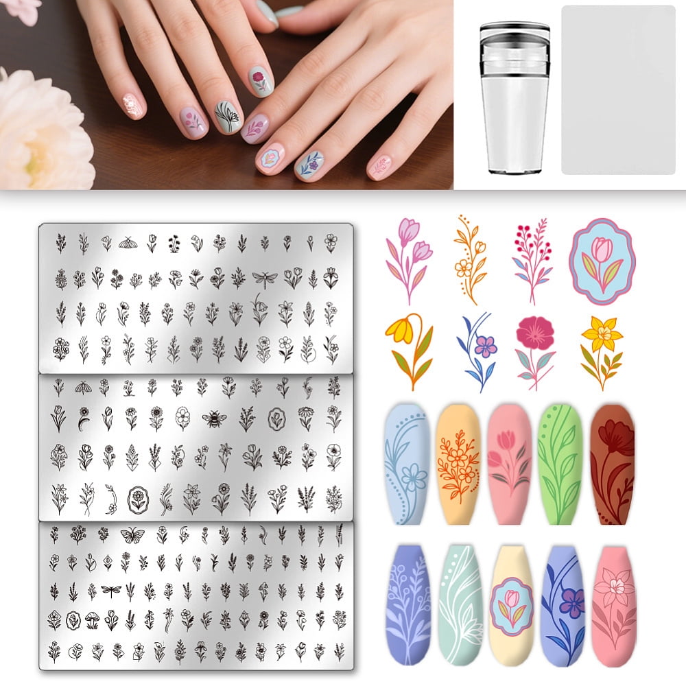 3Pcs Nail Stamp Plates Set Flower Stamping Plate Flower Leaves Stamp ...