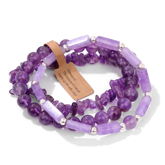 3Pcs Natural Amethyst & Dyed Quartz Bead Bracelet Sets for Men 7-1/2 ...
