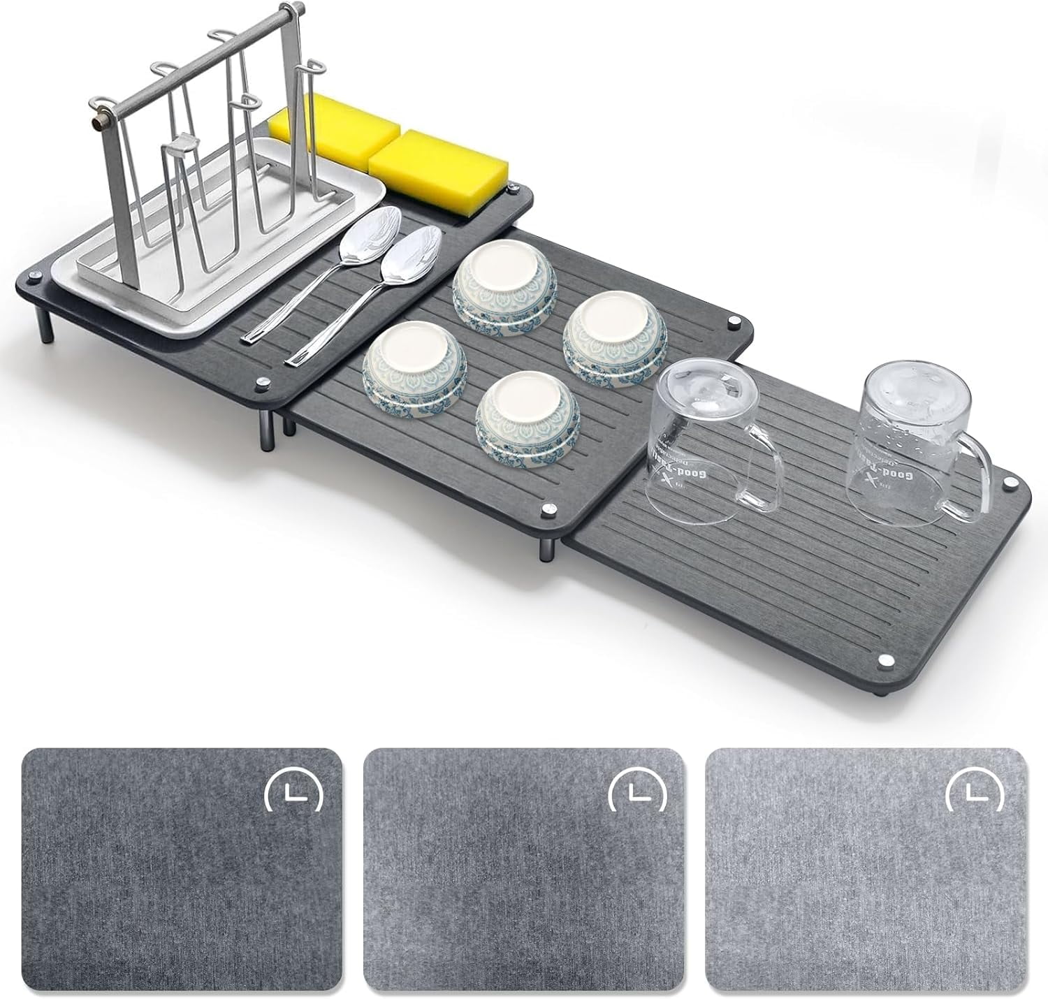3Pcs Nesting Stone Drying Mat for Kitchen Counter, Quick Drying Stone ...