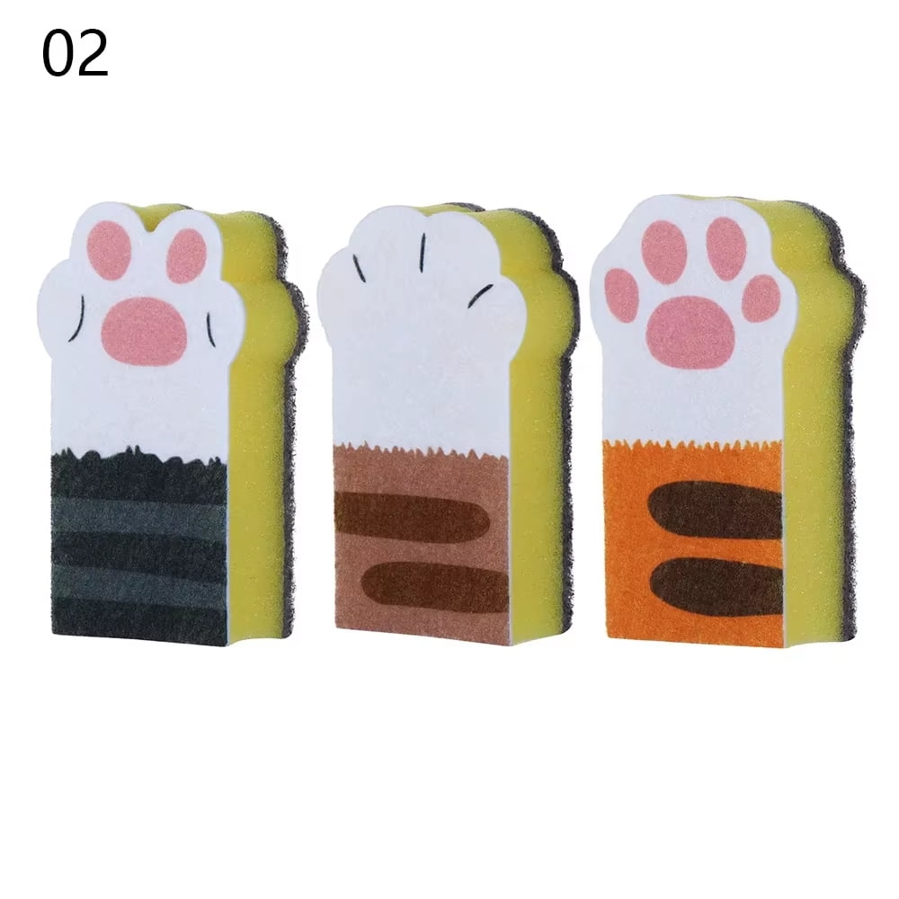 3Pcs New Washing Dishes Sponge Brush Cute Cat Paw Cleaning Dish Towel ...