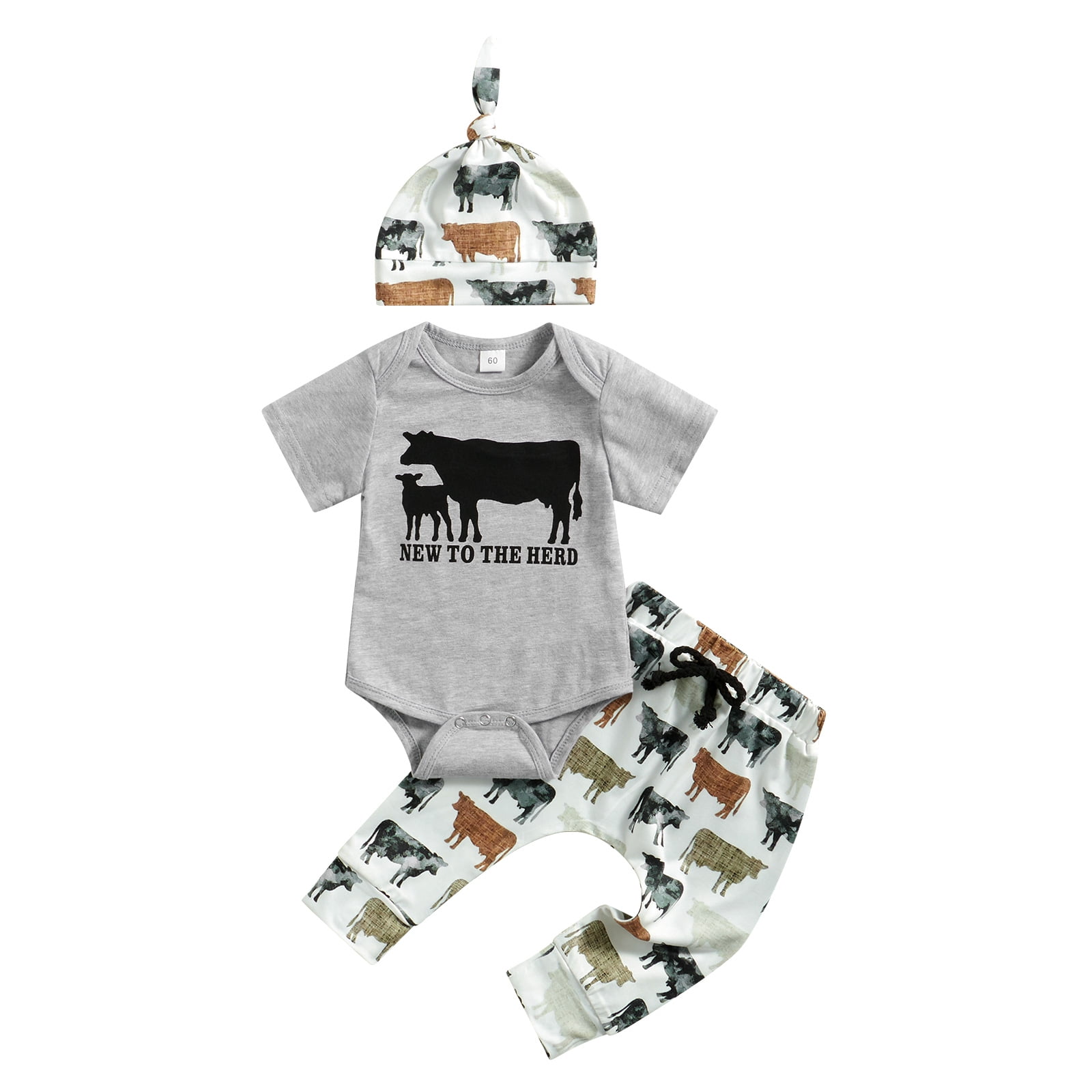 3Pcs Newborn Baby Boy Pants Outfit 3M 6M 12M 18M Western Clothes Set Short Sleeve Cow Print ...