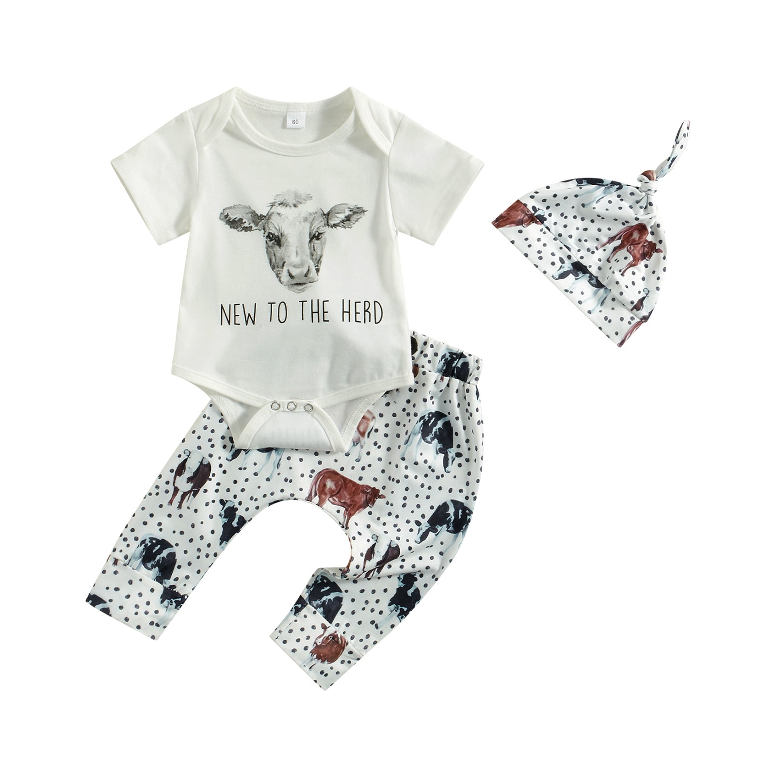 3Pcs Newborn Baby Boy Pants Outfit 3M 6M 12M 18M Western Clothes Set Short Sleeve Cow Print ...