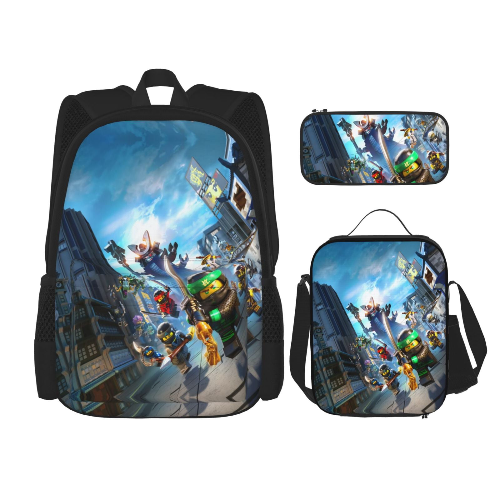 3Pcs Ninjago Anime Game Backpack with Keychain,17in 3D Printed Bookbag ...