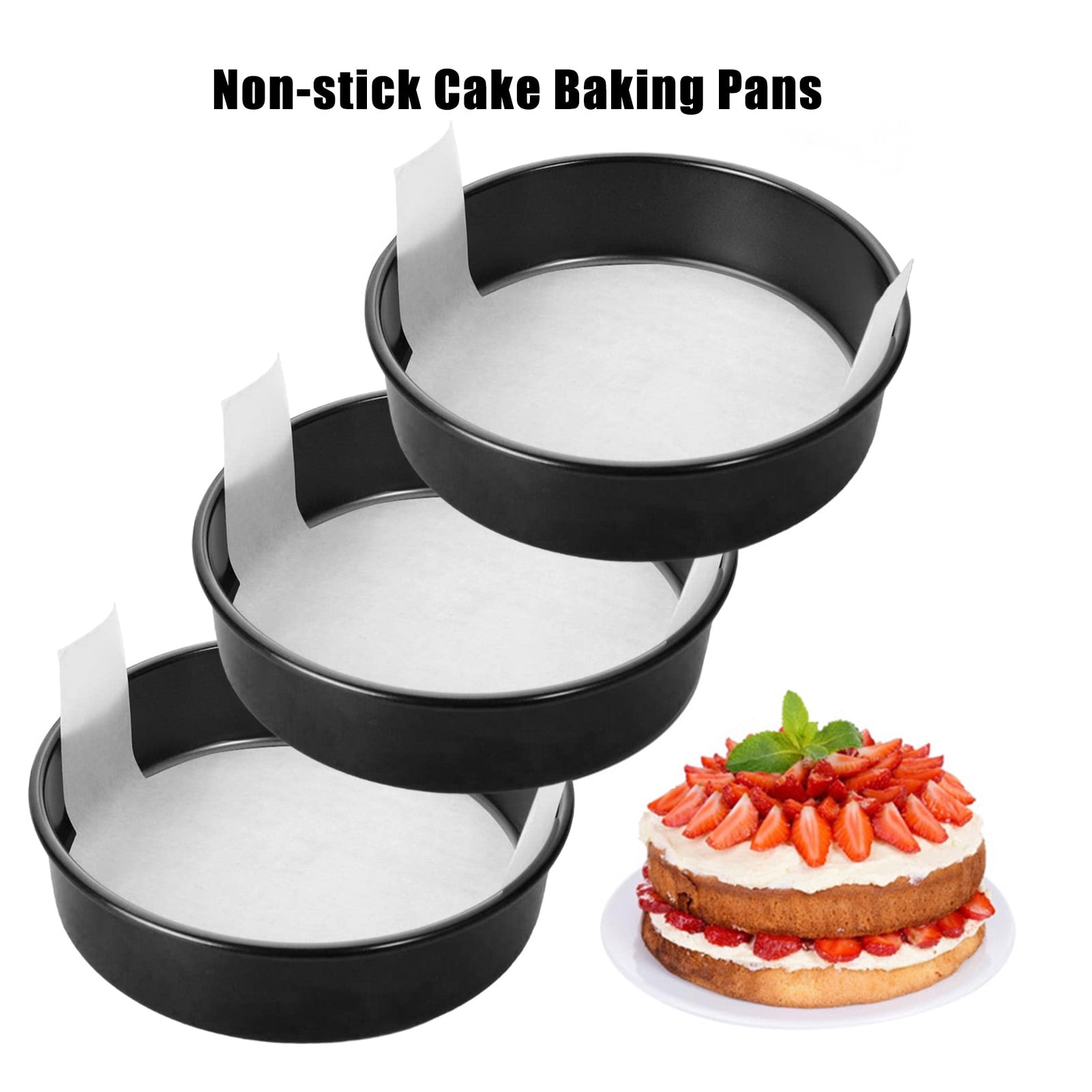 3Pcs Non Stick Cake Pan Set 6/8 Inch Round Baking Pans with 100 ...