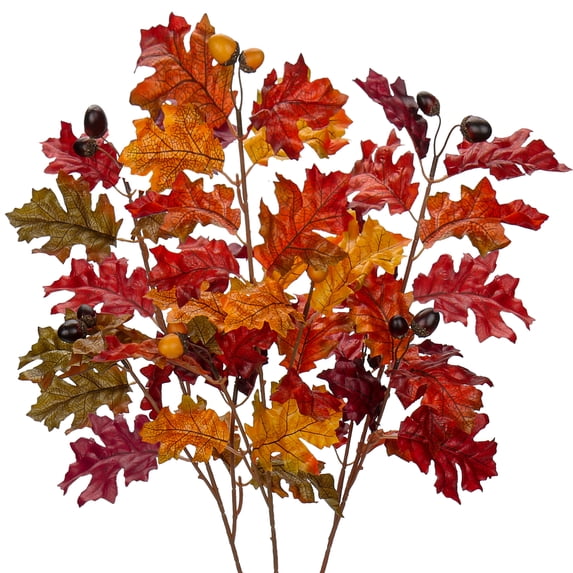 3Pcs Oak Leaves Branches with Acorns 26.3 Inch Stem Artificial Plant ...