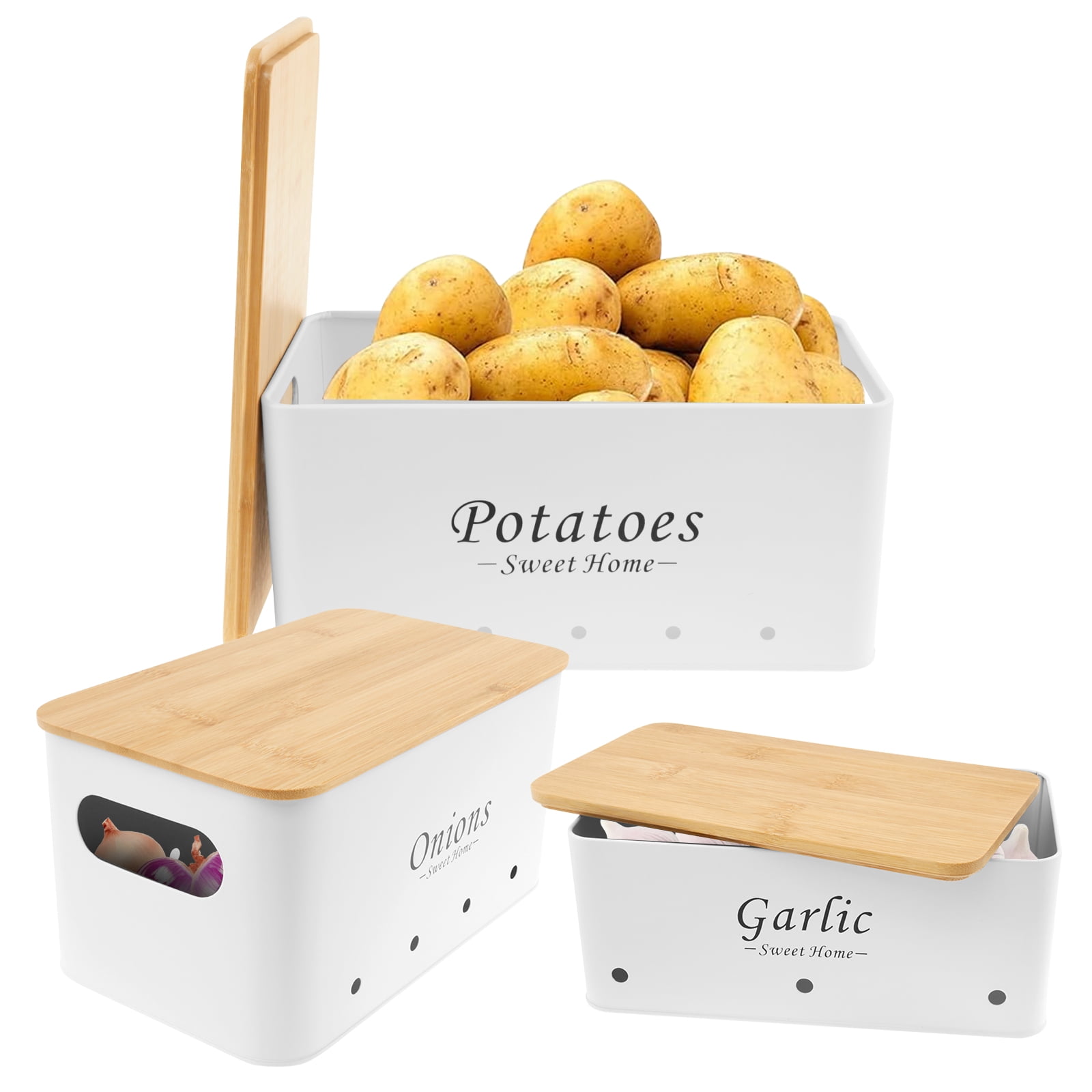 3Pcs Onion Garlic Potato Storage Box Set Carbon Steel Potato Onion ...