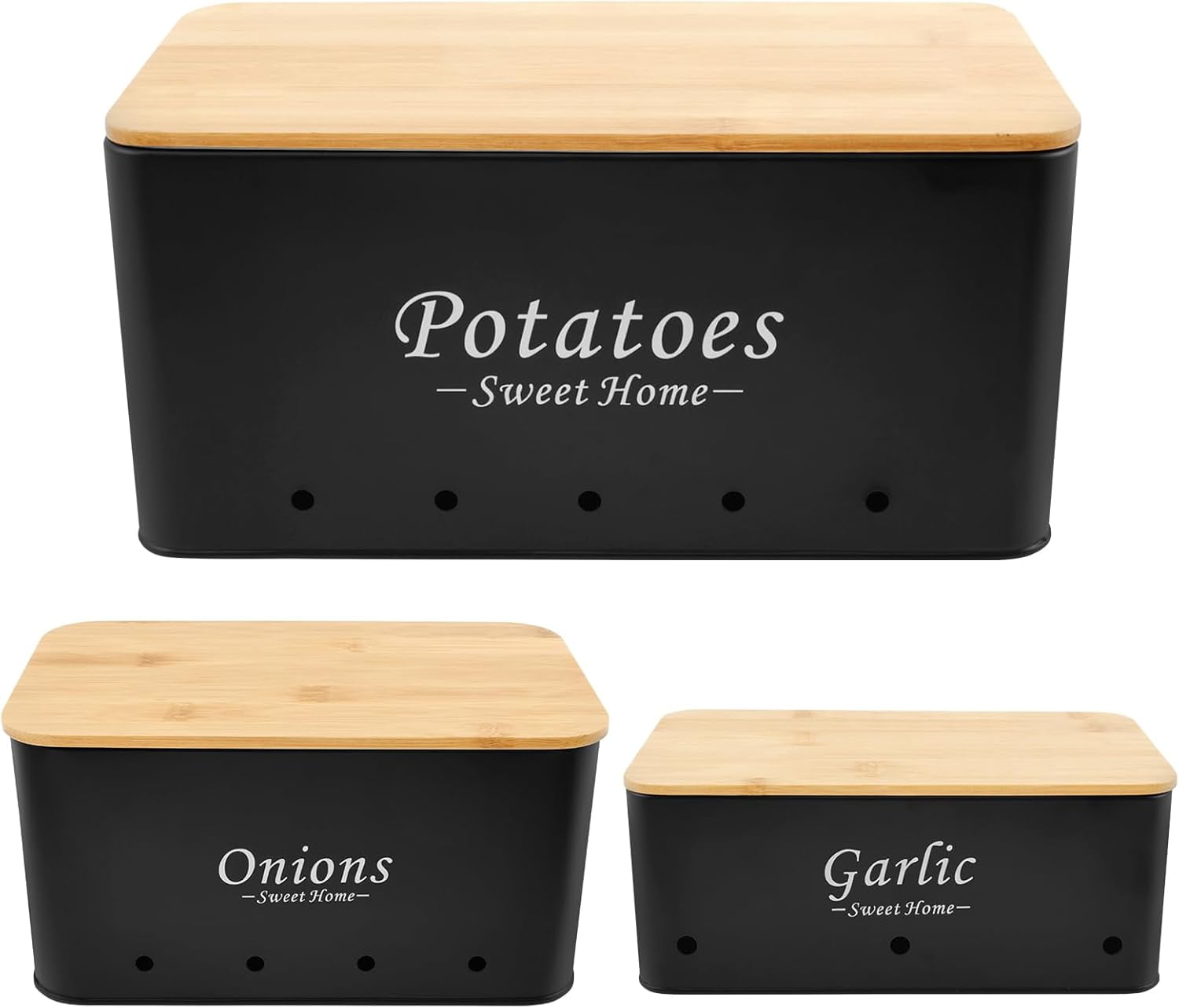 3Pcs Onion Garlic Storage Box Set Carbon Steel Onion Storage Bin with ...