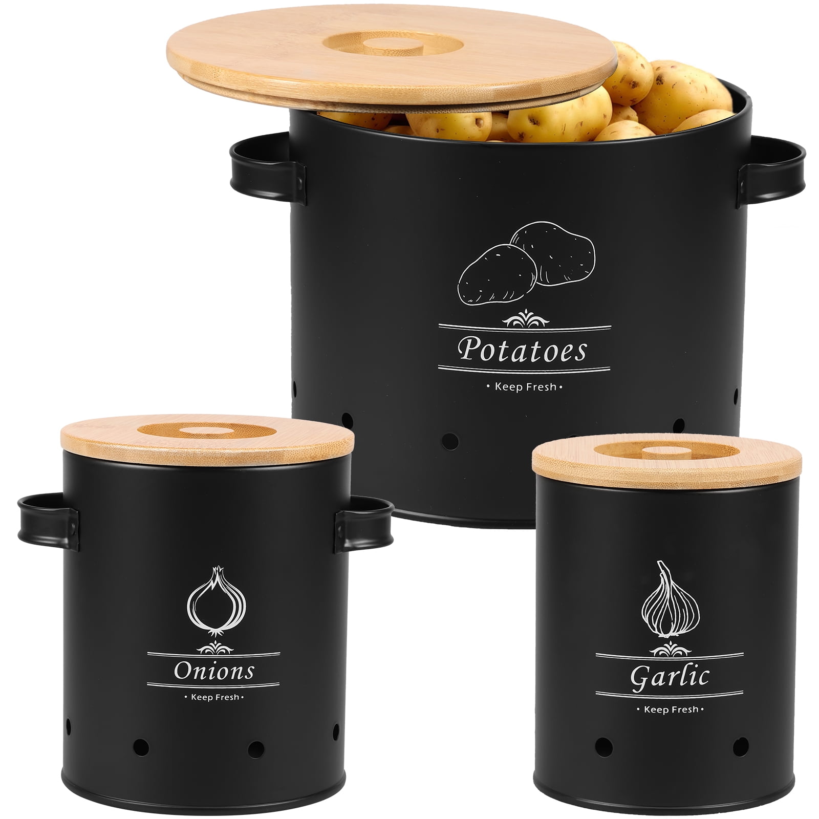 3Pcs Onion Storage Canister 3 Sizes Potato Storage Bins Carbon Steel ...