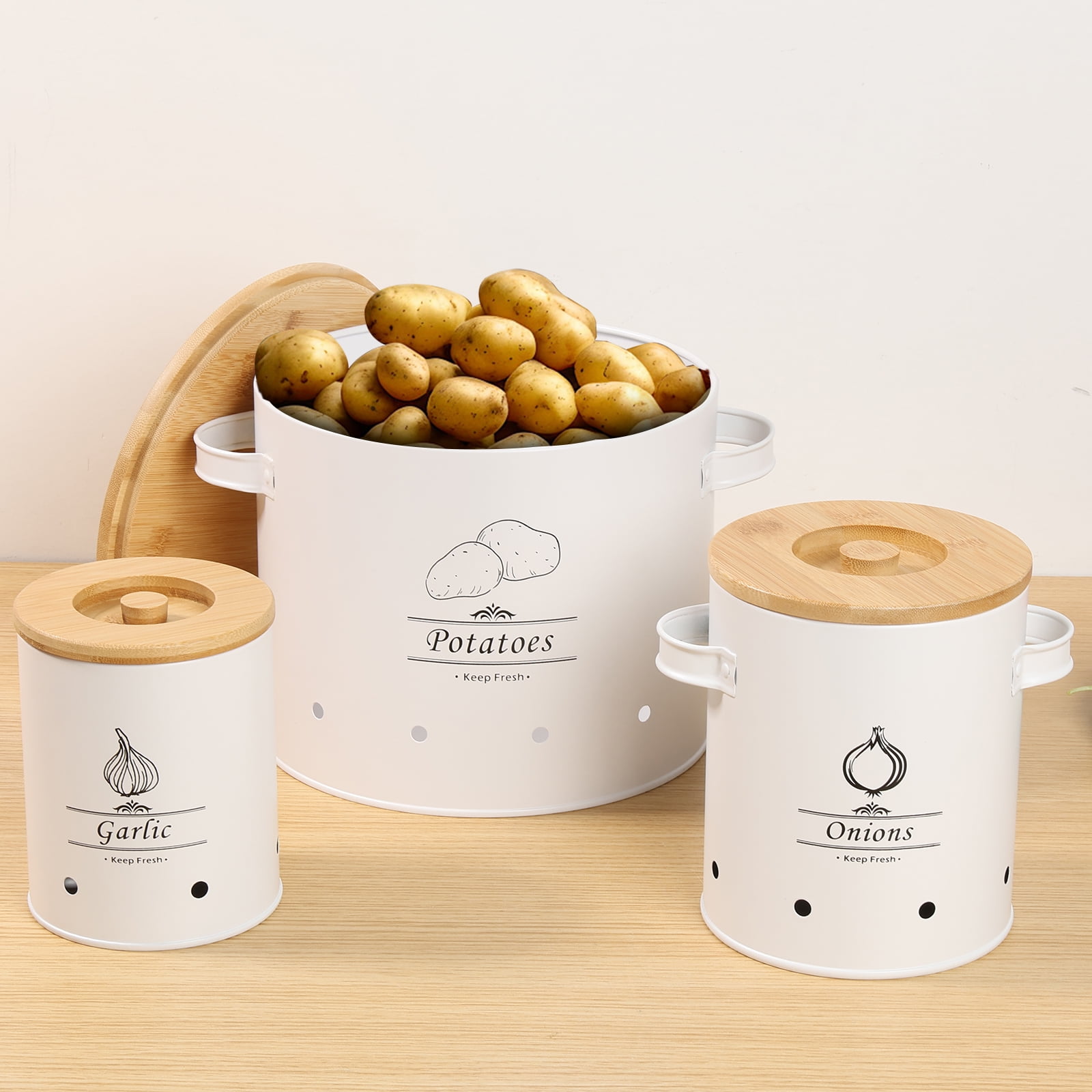 3Pcs Onion Storage Canister 3 Sizes Potato Storage Bins Carbon Steel ...