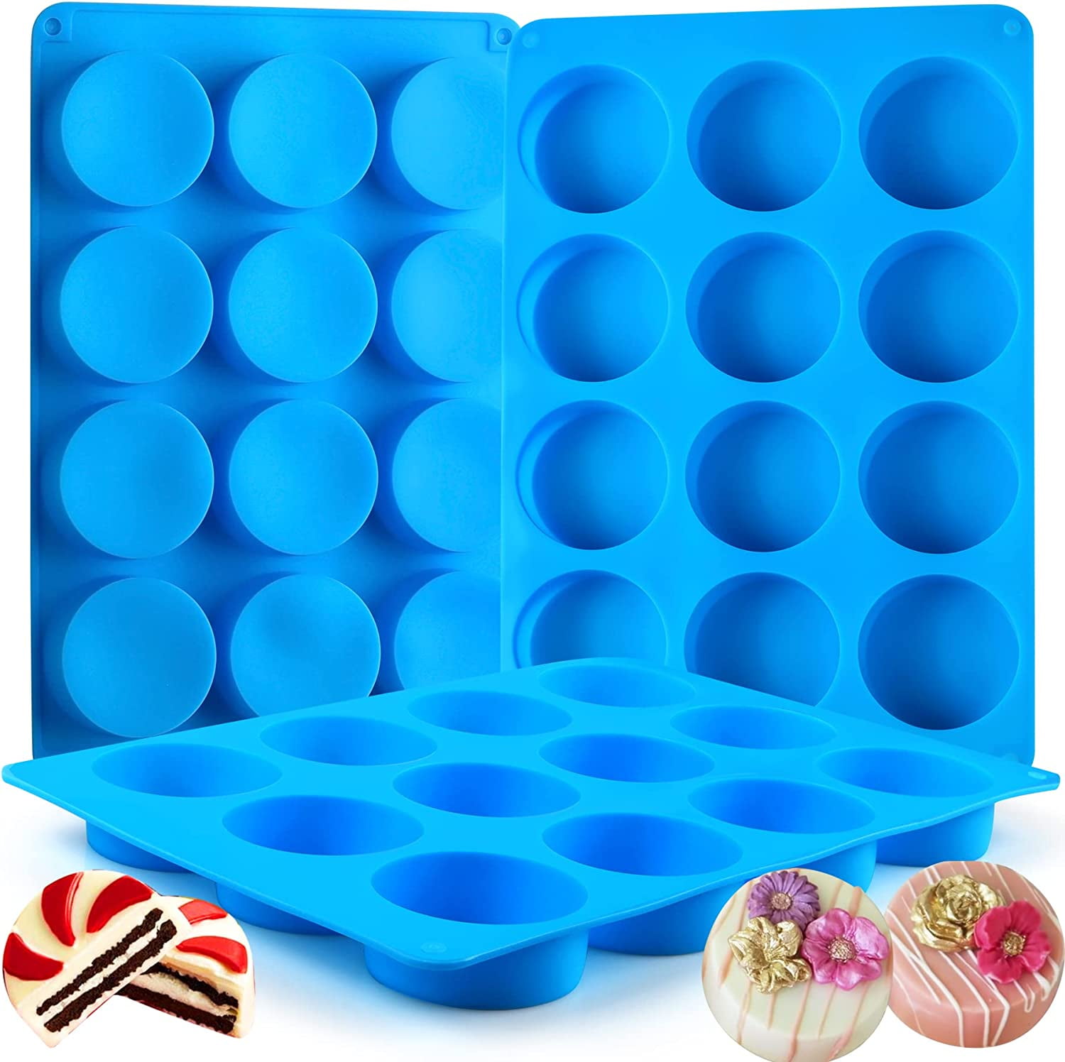 3Pcs Oreo Cookie Chocolate Silicone Mold, 12-Cavity Round Cylinder Oreo ...