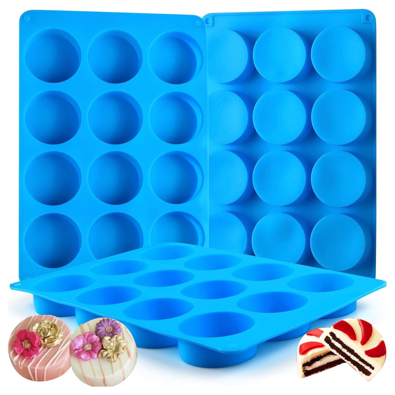 3-Pack Silicone Oreo-Style Chocolate Molds – 12-Cavity Round Baking ...