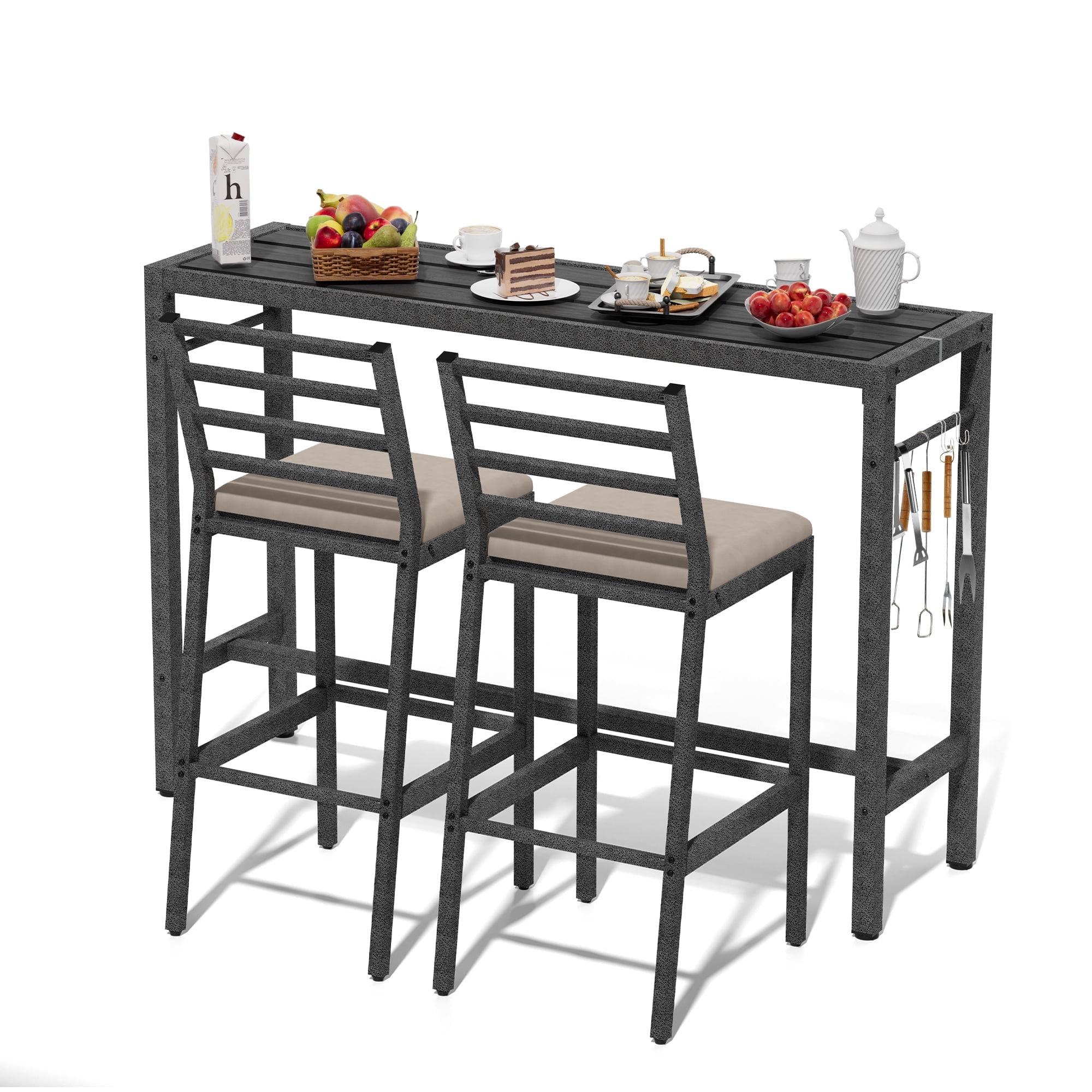 3Pcs Outdoor Patio Bar Set, 55" Rectangular Pub Height High Top Bar ...