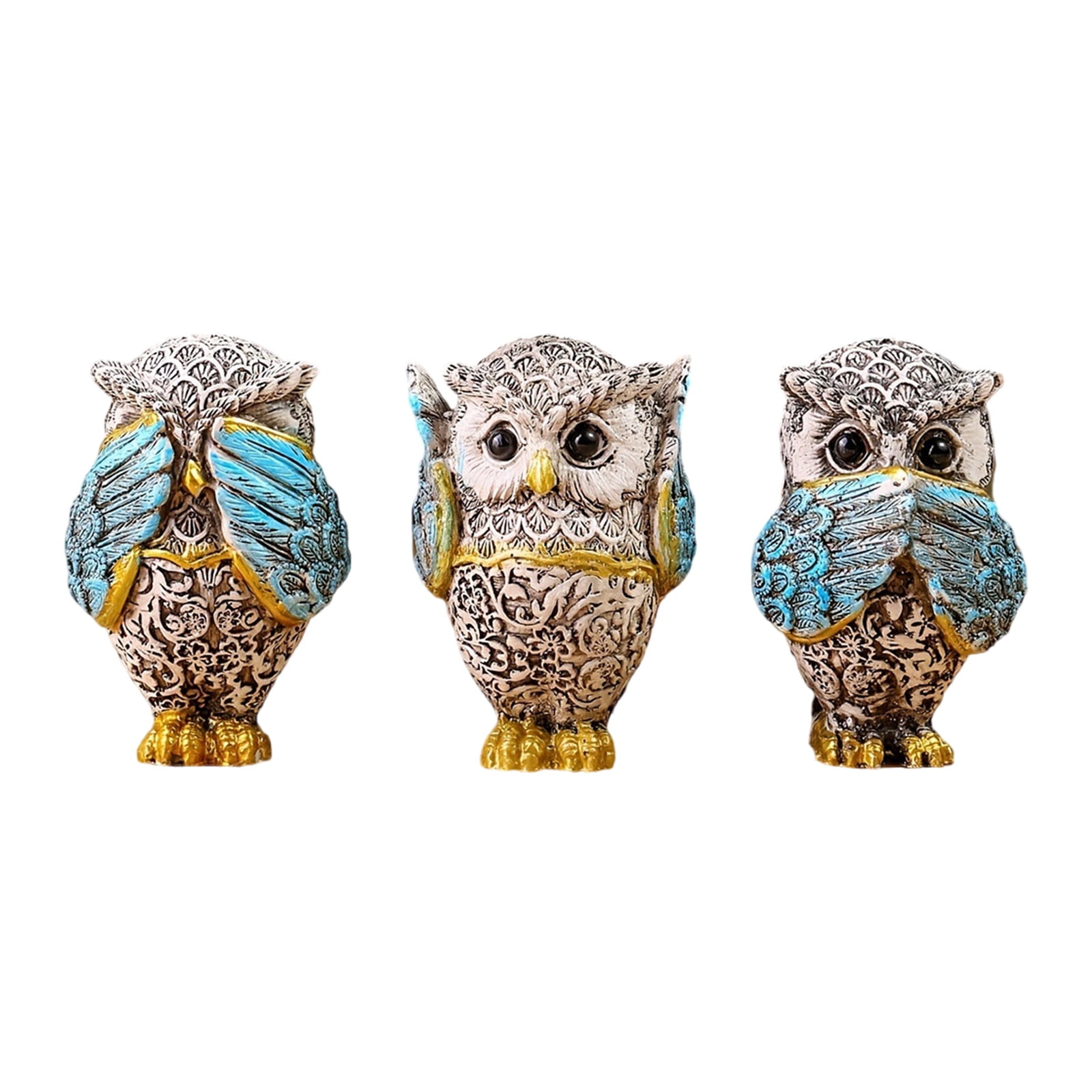 3Pcs Owl Figurines Set CuteAn1ma1Statues for Living Room and Office ...