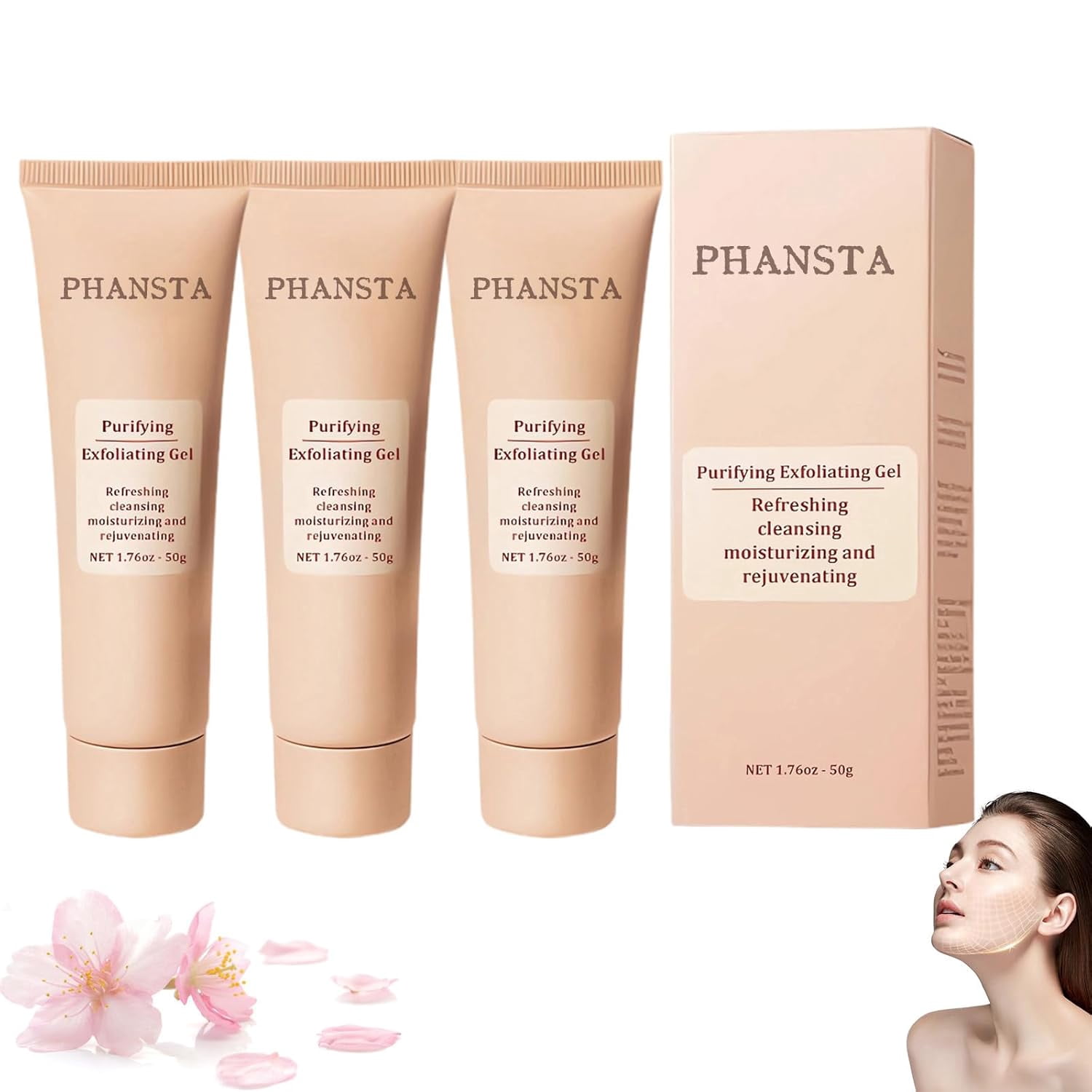 3Pcs PHANSTA Purifying Exfoliating Gel, Facial Exfoliator Cleanser ...