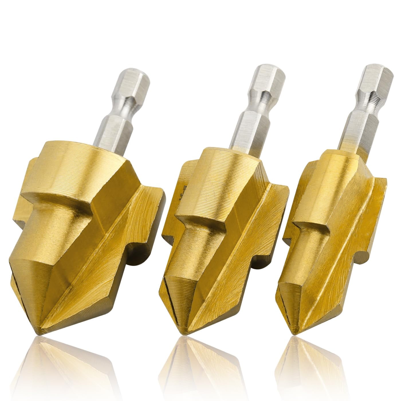 3Pcs PPR Lifting Step Drill Bits for Water Tube Titanium Coated Pipe Reamer Drill Bit Set 1/4 ...