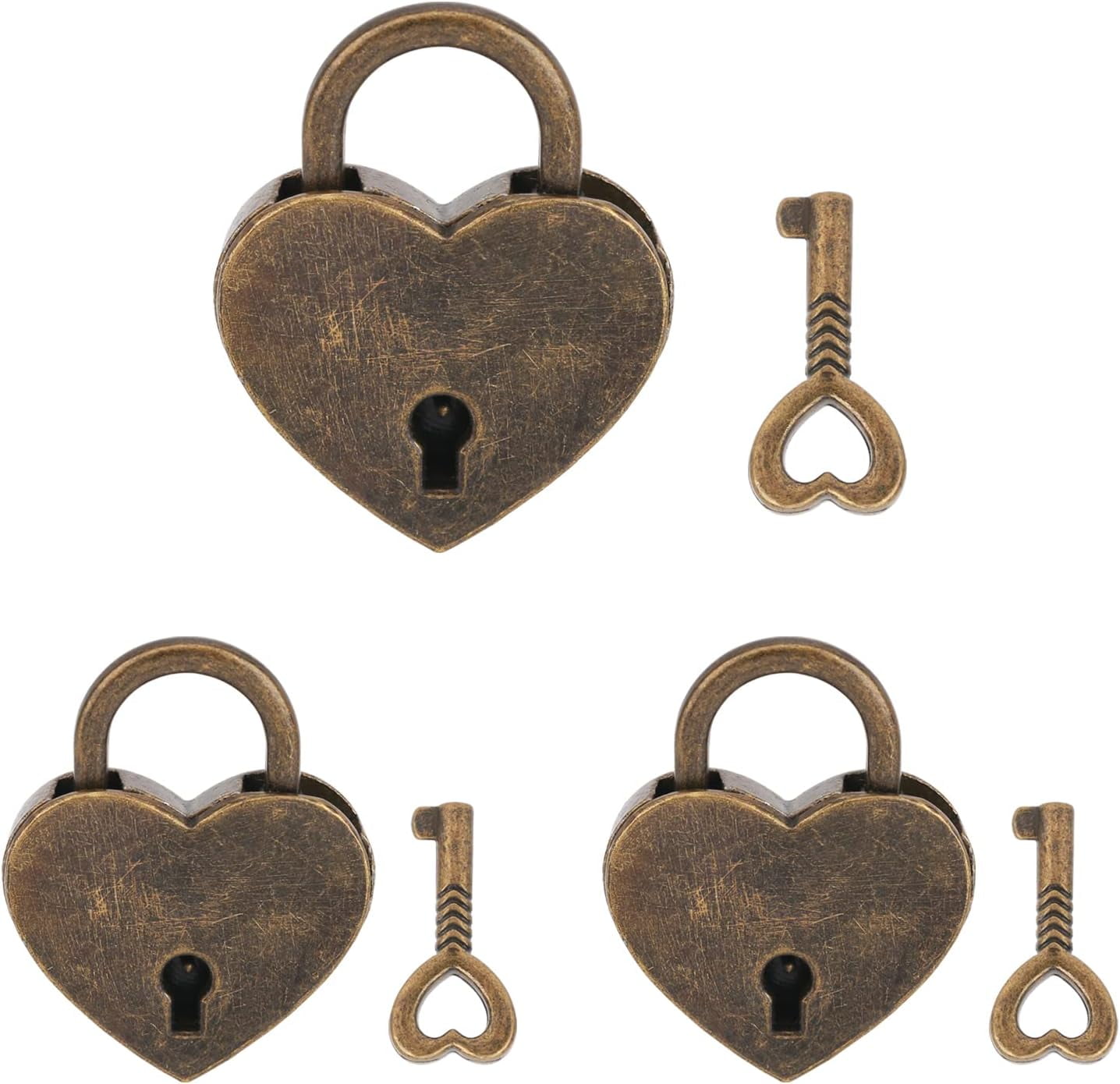 3Pcs Padlock with Key, Metal Heart Shaped Vintage Lock Pick Antique ...