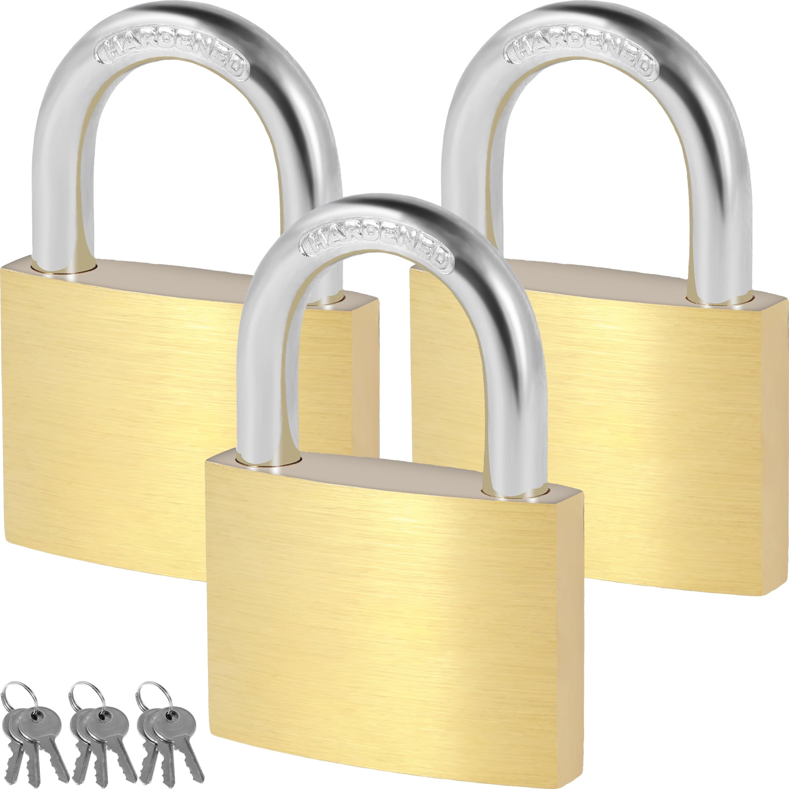3Pcs Padlock with Keys 1-9/16inch Wide Solid Brass Padlock Keyed Alike ...