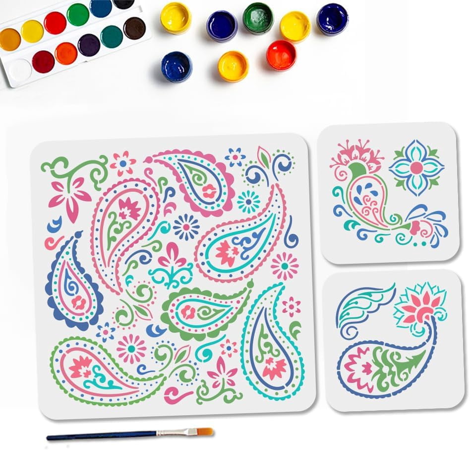 3Pcs Paisley Stencils Vintage Mandala Paisley Stencils for Painting 11. ...