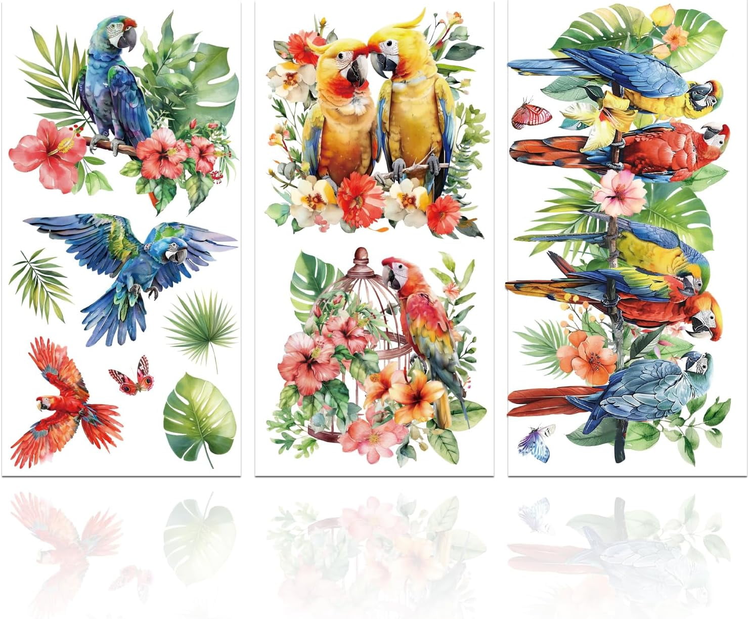 3Pcs Parrot Flower Furniture Transfer 6x12inch Flowers and Birds Rub on ...