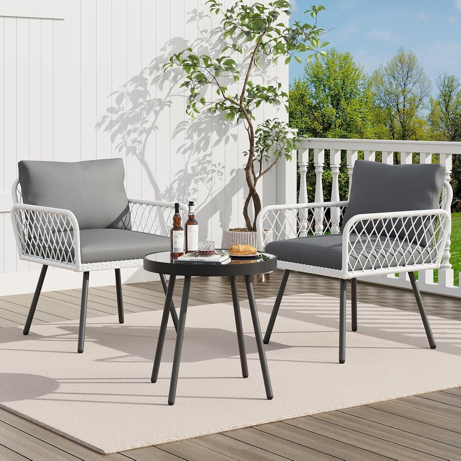3Pcs Patio Furniture Set, Outdoor All-Weather Wicker Furniture with ...