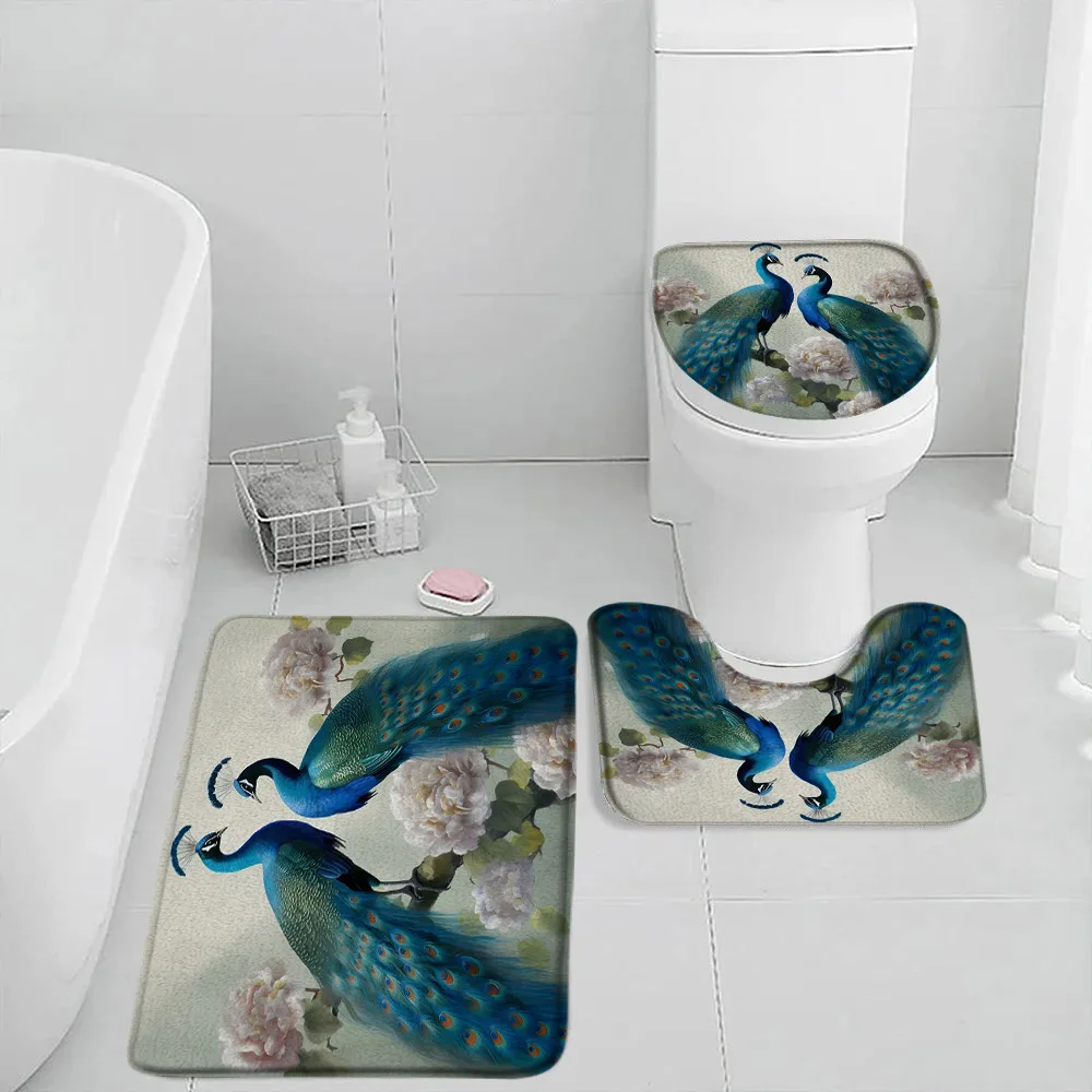 3Pcs Peacock Floor Mat Rainforest Jungle Botanical Animal Flower Parrot ...