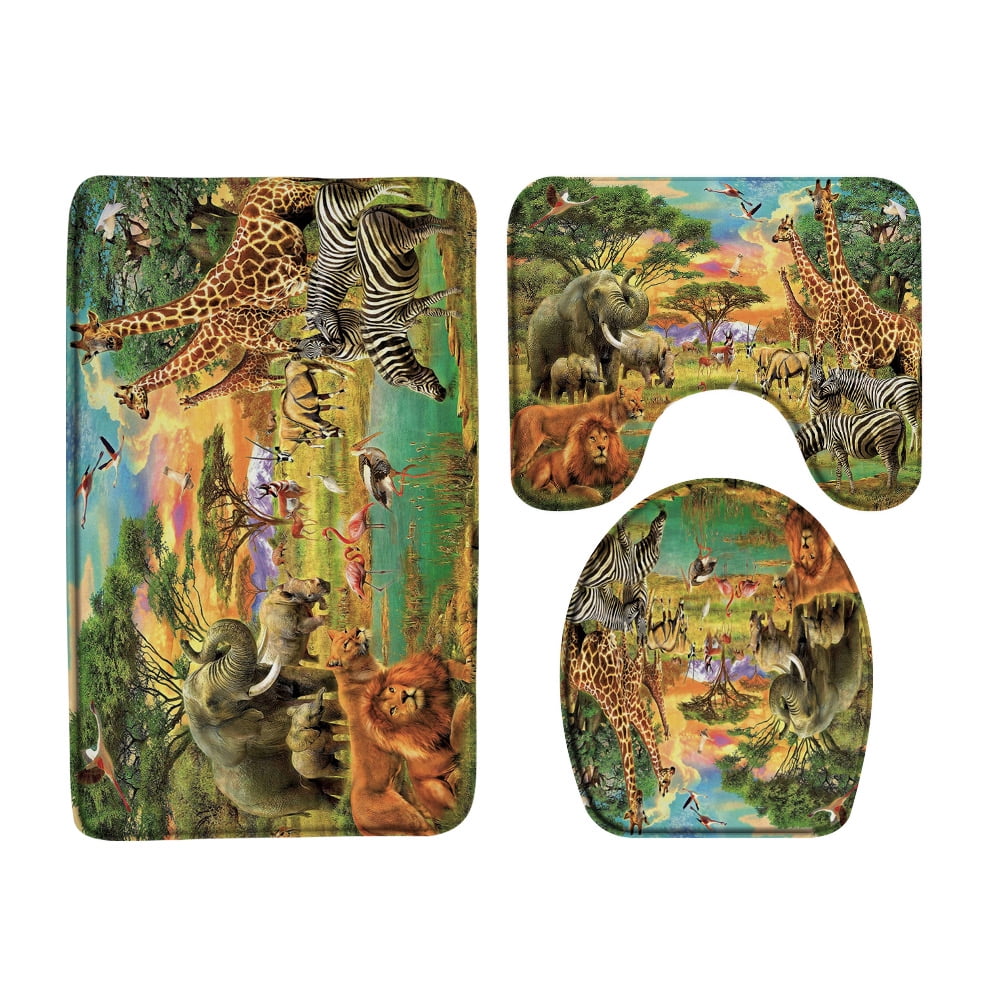 3Pcs Peacock Horse Butterfly Bathroom Rug Set Non-Slip Bath Mat African ...