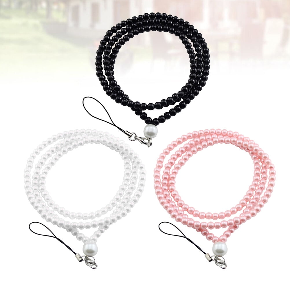 3Pcs Pearl Lanyard Beaded Necklace Hanging Strap Holder Lanyard String ...
