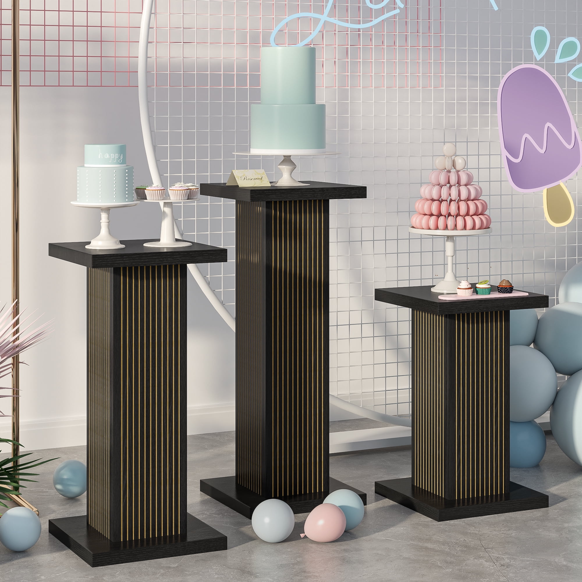 3Pcs Pedestal Stand for Party, Column Decoration Pedestal Cube with ...