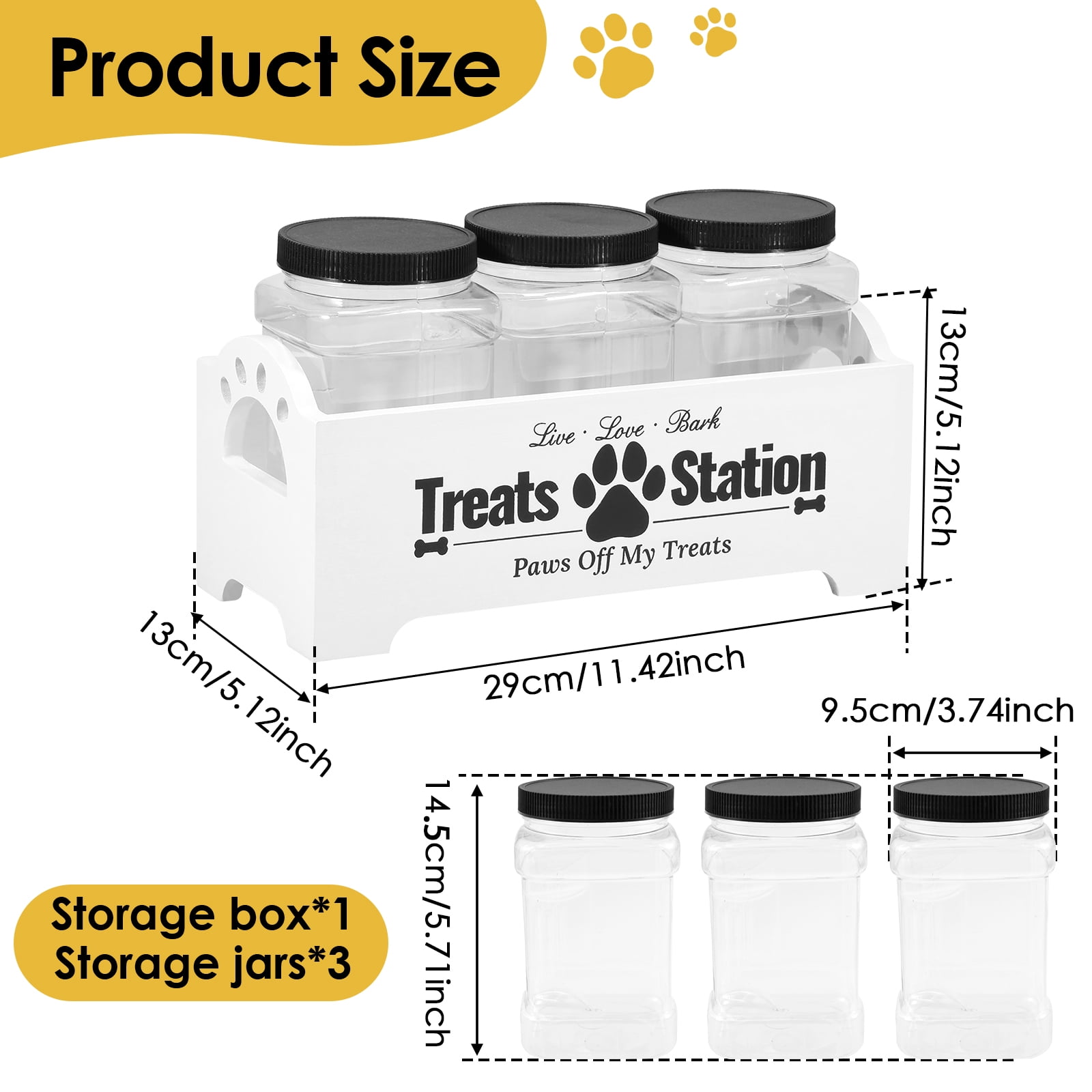 3Pcs Pet Food Storage Container Cat Dog Treat Jars With Wood Holder Pet ...