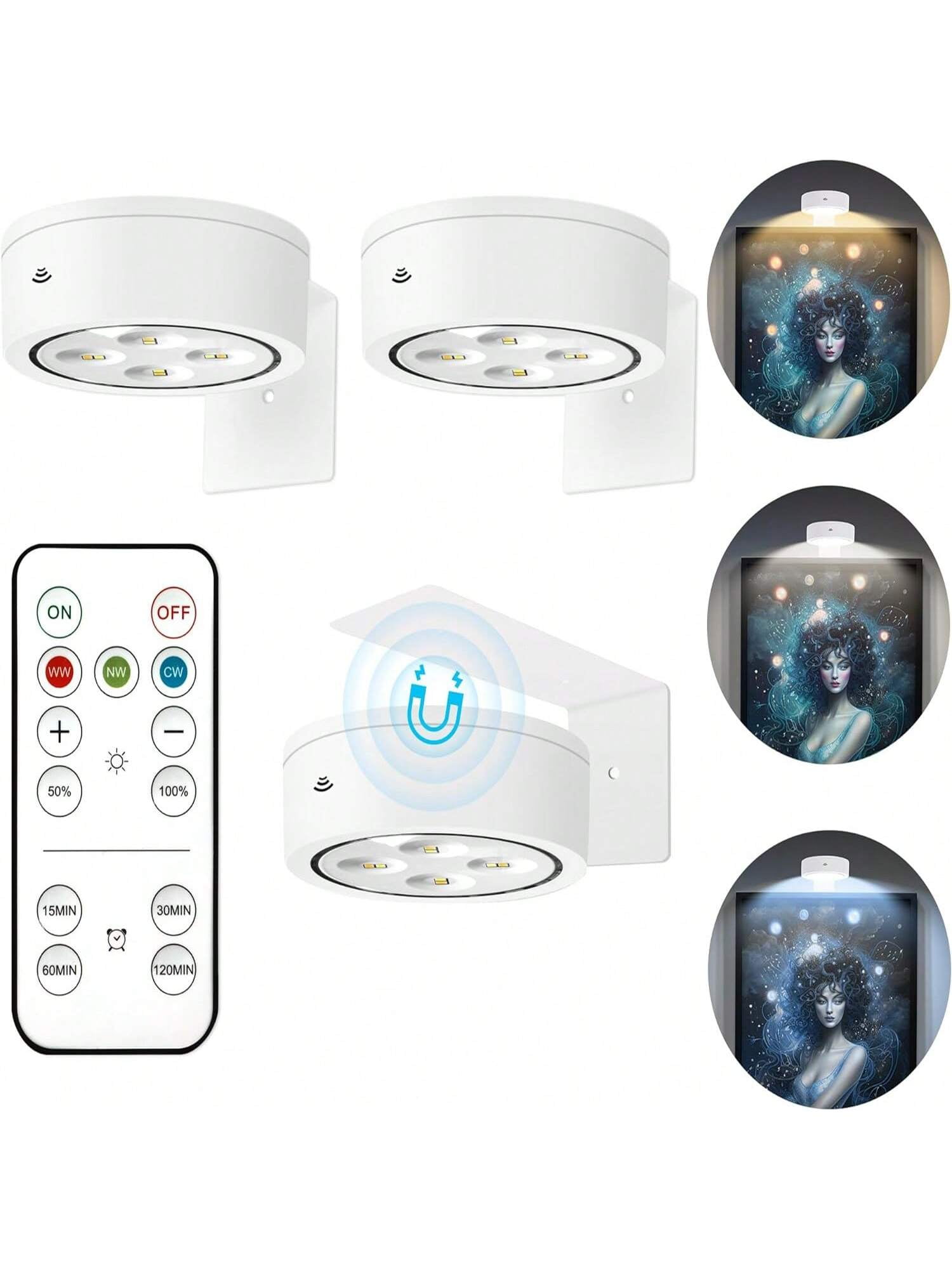 3Pcs Picture Light Battery Operated, Wireless Led Painting Light With ...